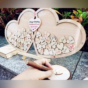 Party Supplies | Wooden Wedding Guest Book Sign In Heart Frame Set ...
